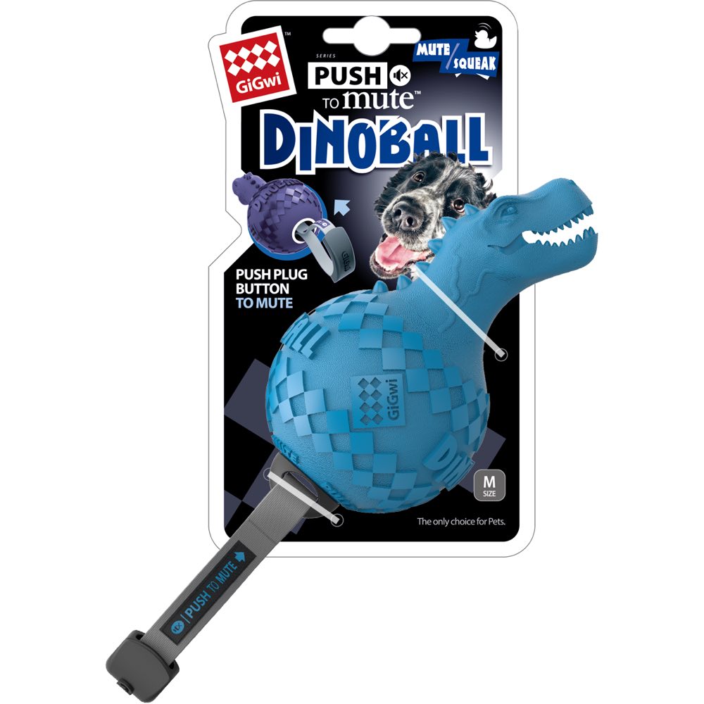 GiGwi Push To Mute Dinoball T-Rex Dog Toy (Light Blue) | Kohepets