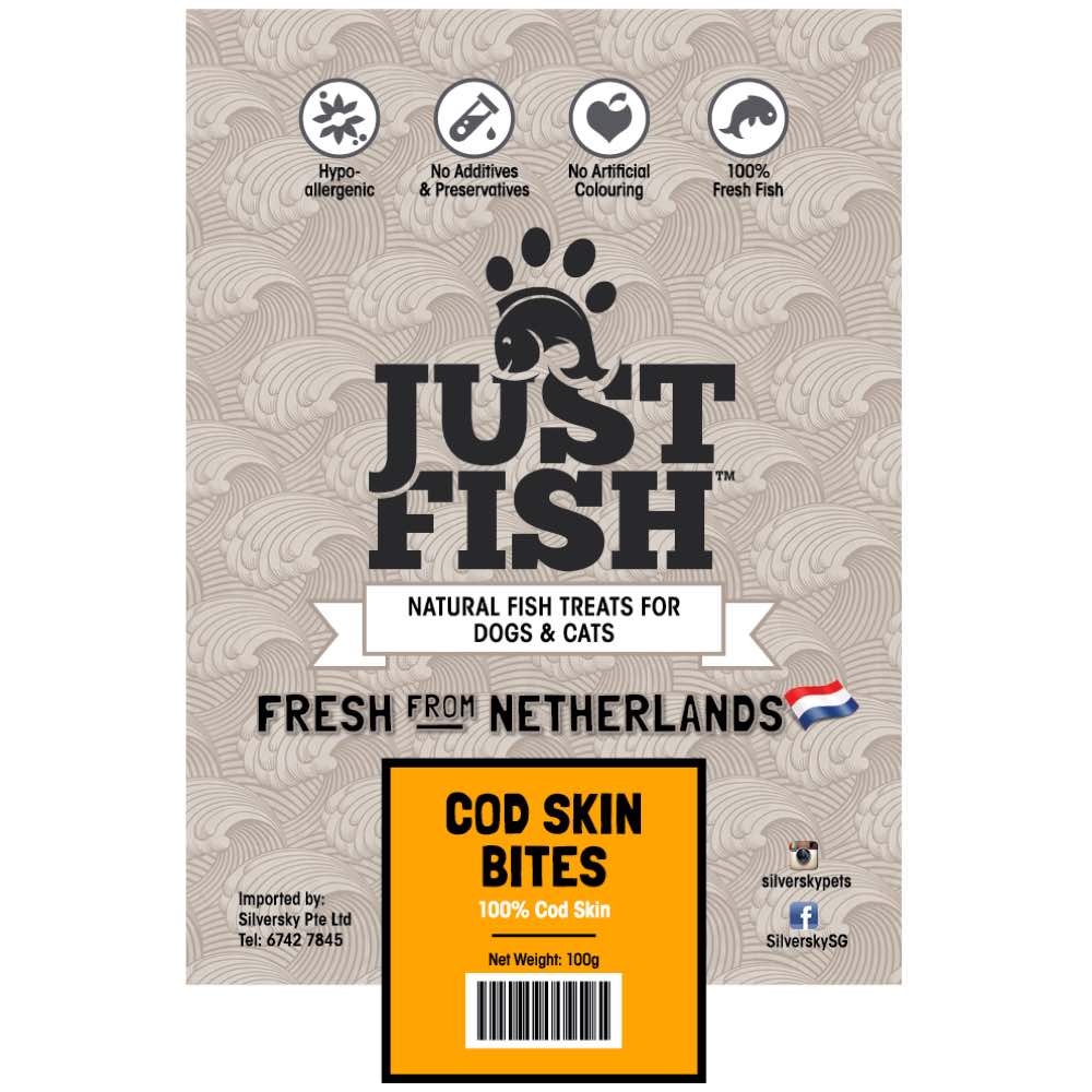 Just Fish Cod Skin Bites Dog & Cat Treats 100g | Kohepets