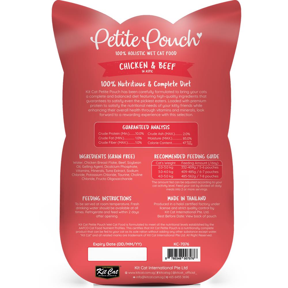 Kit Cat Petite Pouch Chicken & Beef In Aspic Grain-Free Pouch Cat Food ...