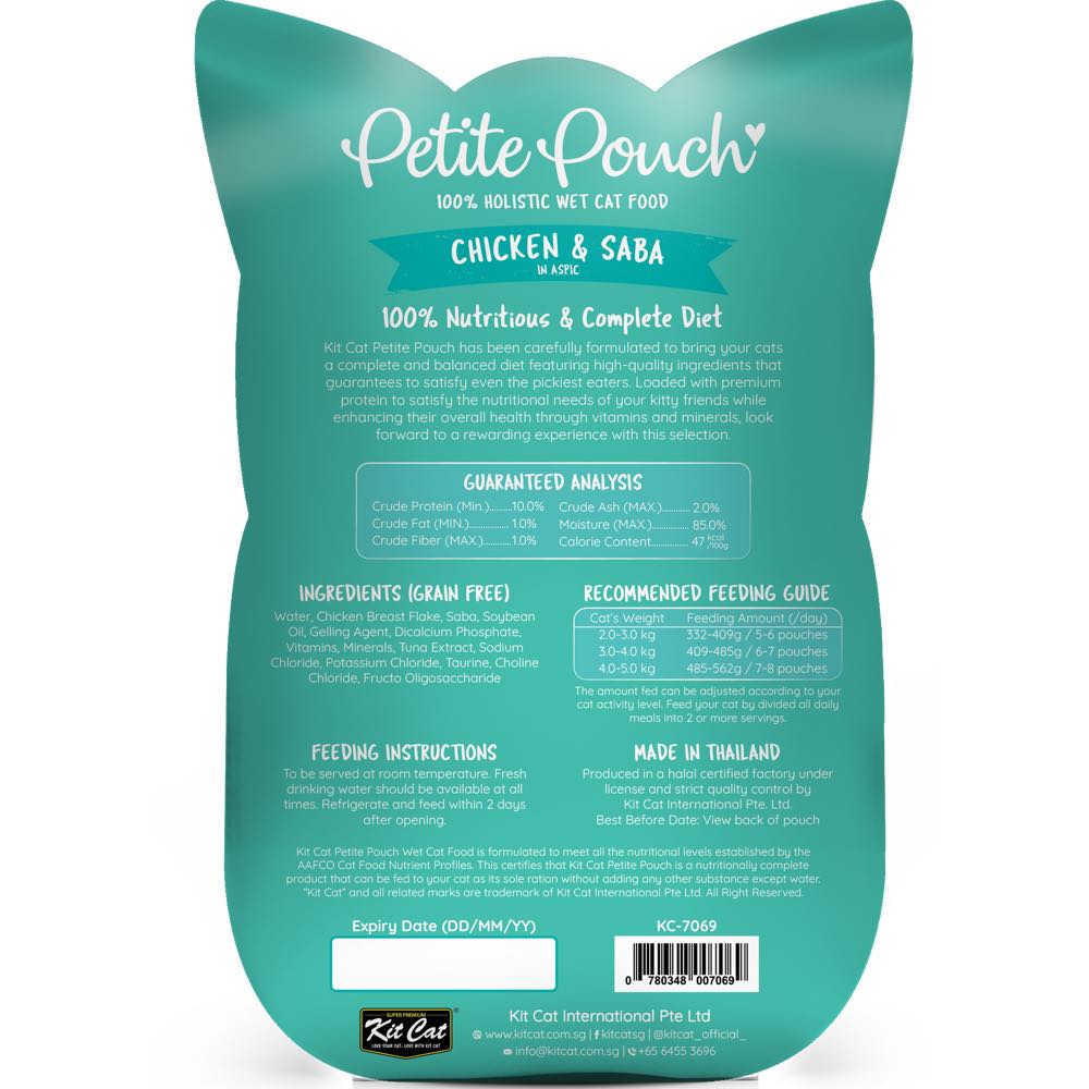 Kit Cat Petite Pouch Chicken & Saba In Aspic Grain-Free Pouch Cat Food ...