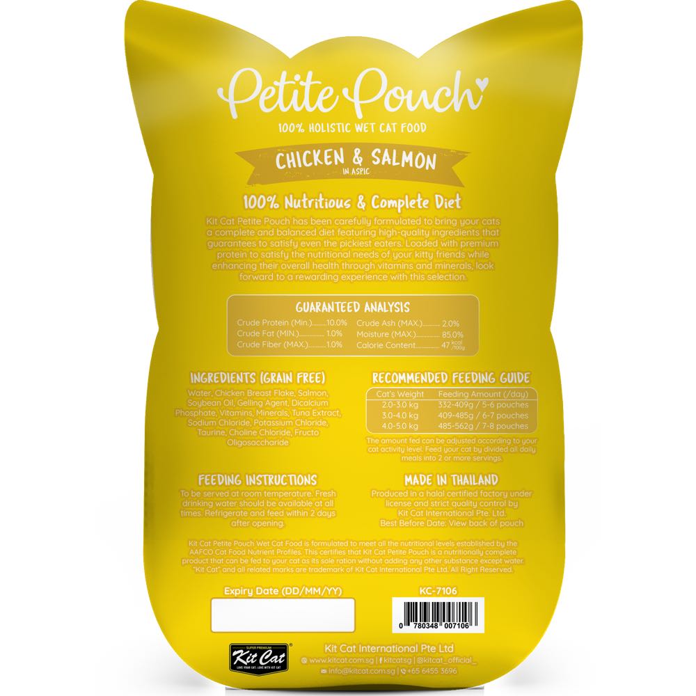 Kit Cat Petite Pouch Chicken & Salmon In Aspic Grain-Free Pouch Cat ...
