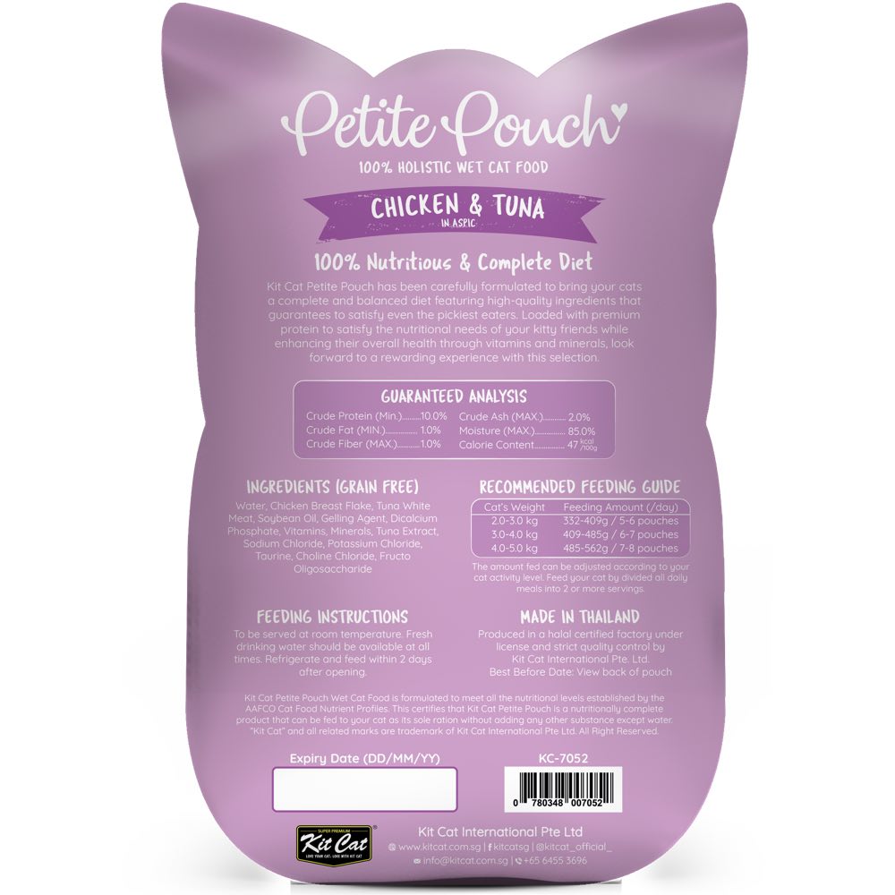 Kit Cat Petite Pouch Chicken & Tuna In Aspic Grain-Free Pouch Cat Food ...