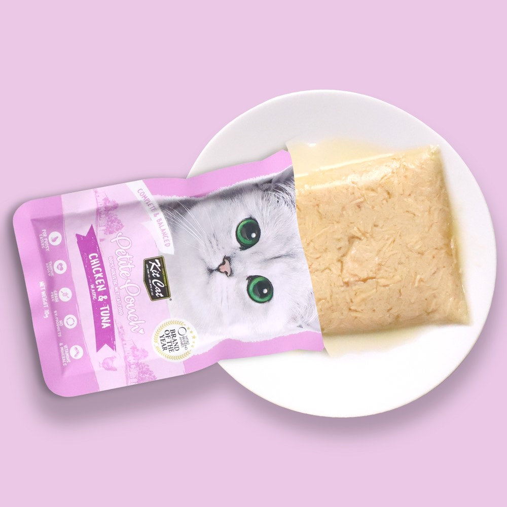 Kit Cat Petite Pouch Chicken & Tuna In Aspic Grain-Free Pouch Cat Food ...