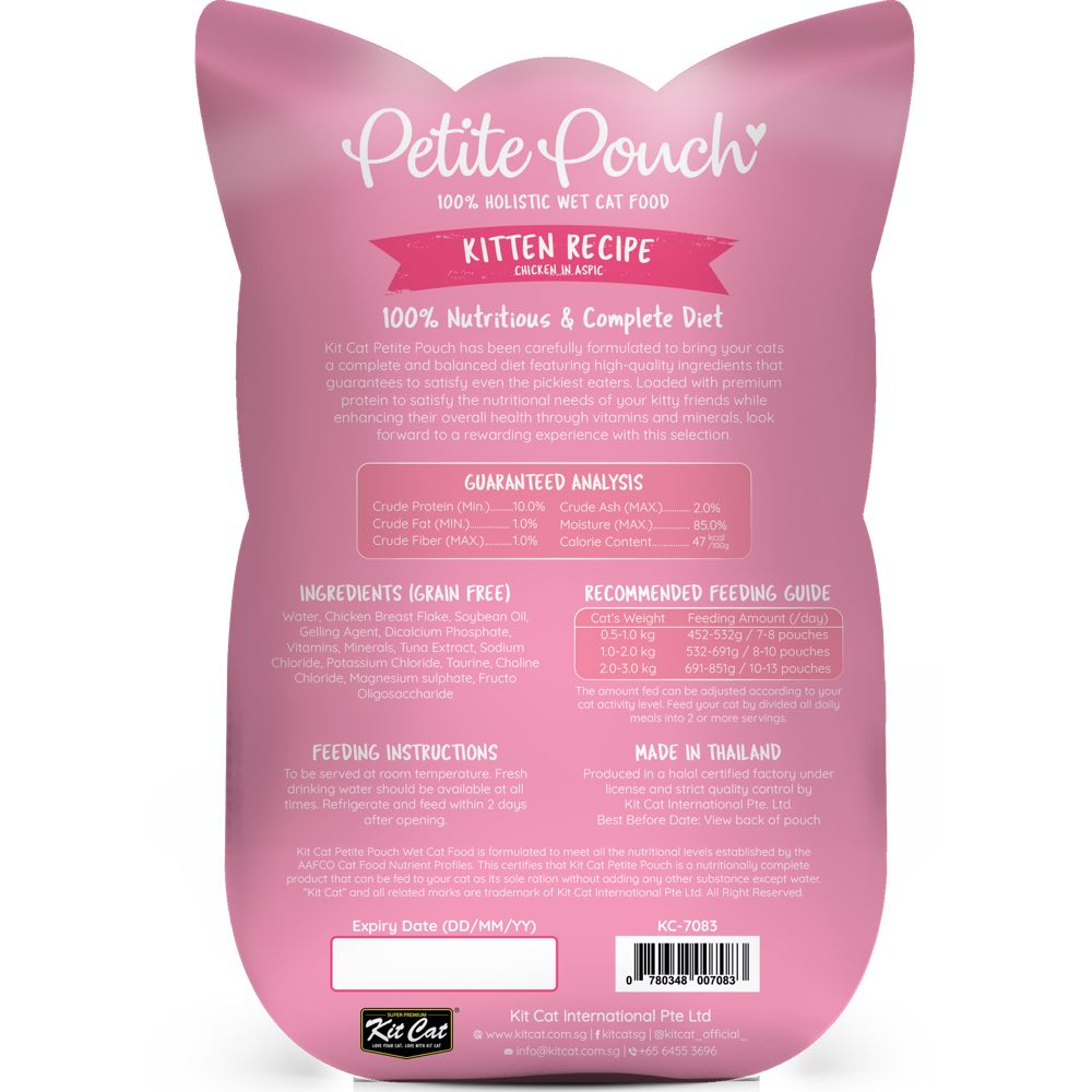 Kit Cat Petite Pouch Kitten Chicken In Aspic Grain-Free Pouch Cat Food ...