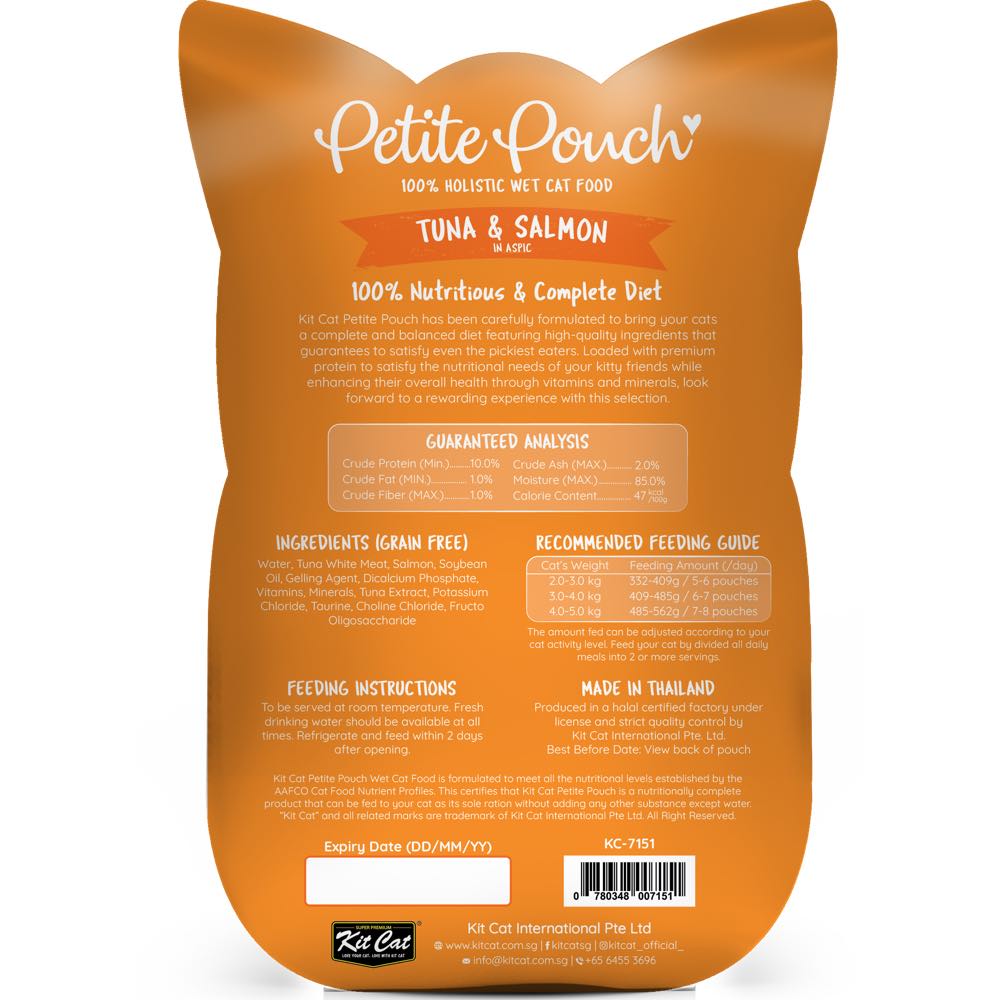 Kit Cat Petite Pouch Tuna & Salmon In Aspic Grain-Free Pouch Cat Food ...
