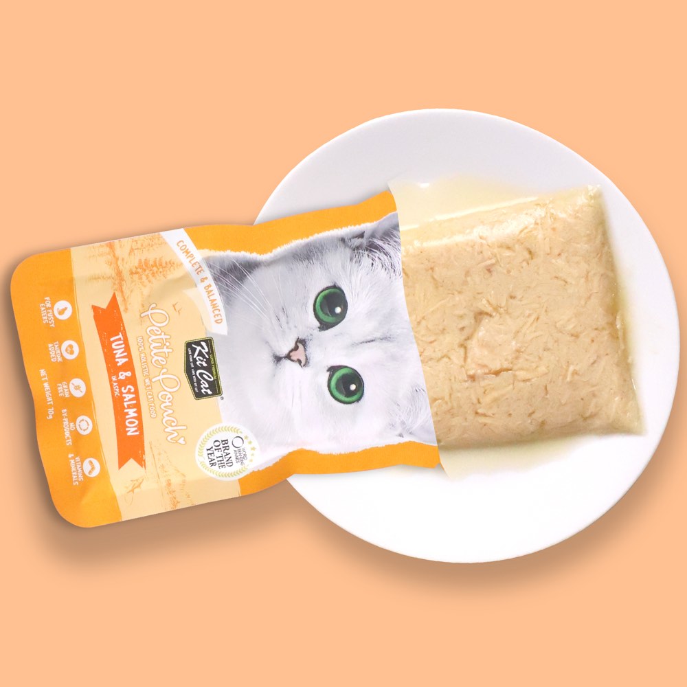 Kit Cat Petite Pouch Tuna & Salmon In Aspic Grain-Free Pouch Cat Food ...