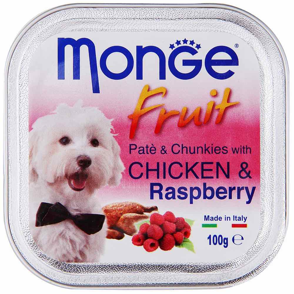 Monge Fruit Chicken & Raspberry Pate with Chunkies Tray Dog Food | Kohepets
