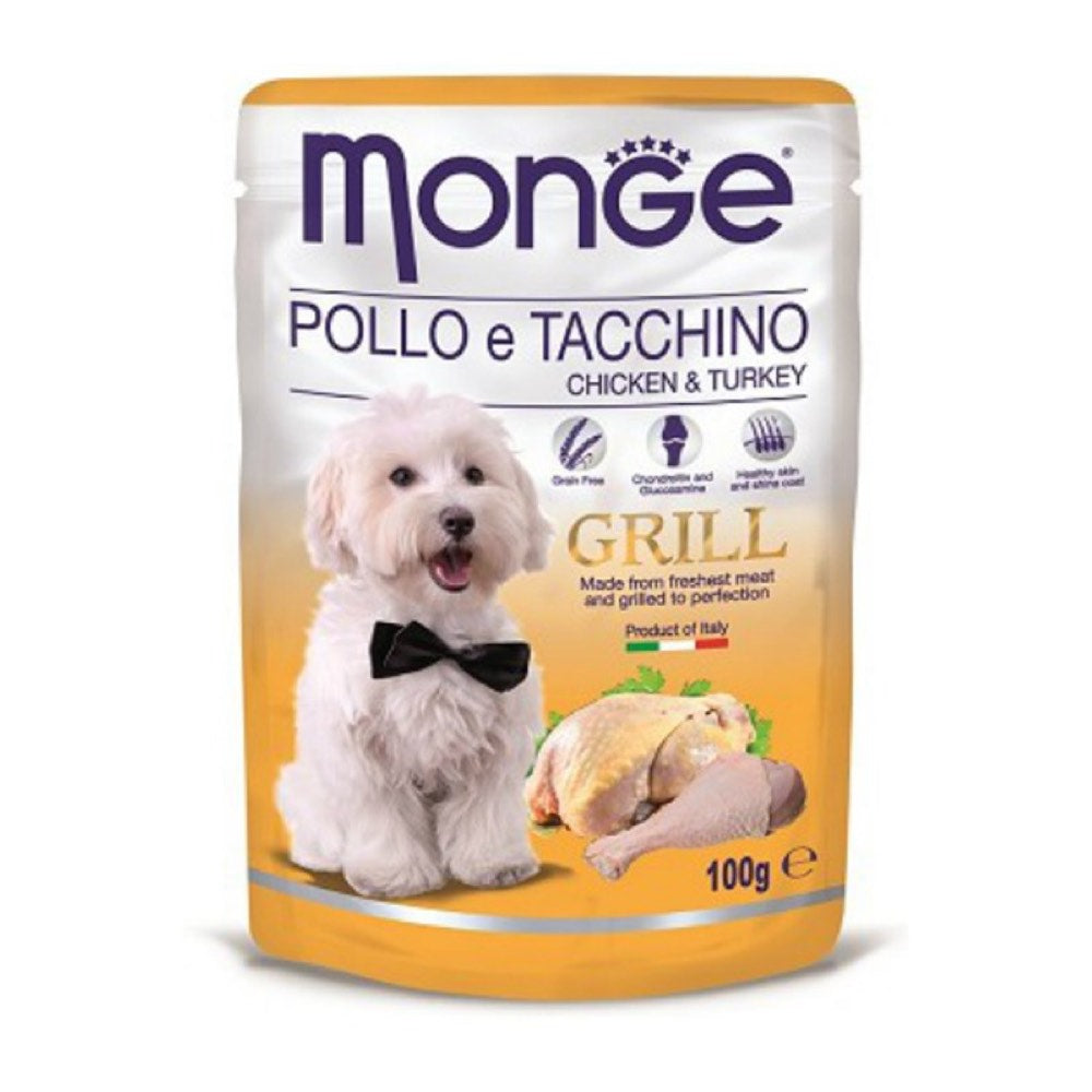 Monge Grill Chicken & Turkey Pouch Dog Food 100g | Kohepets