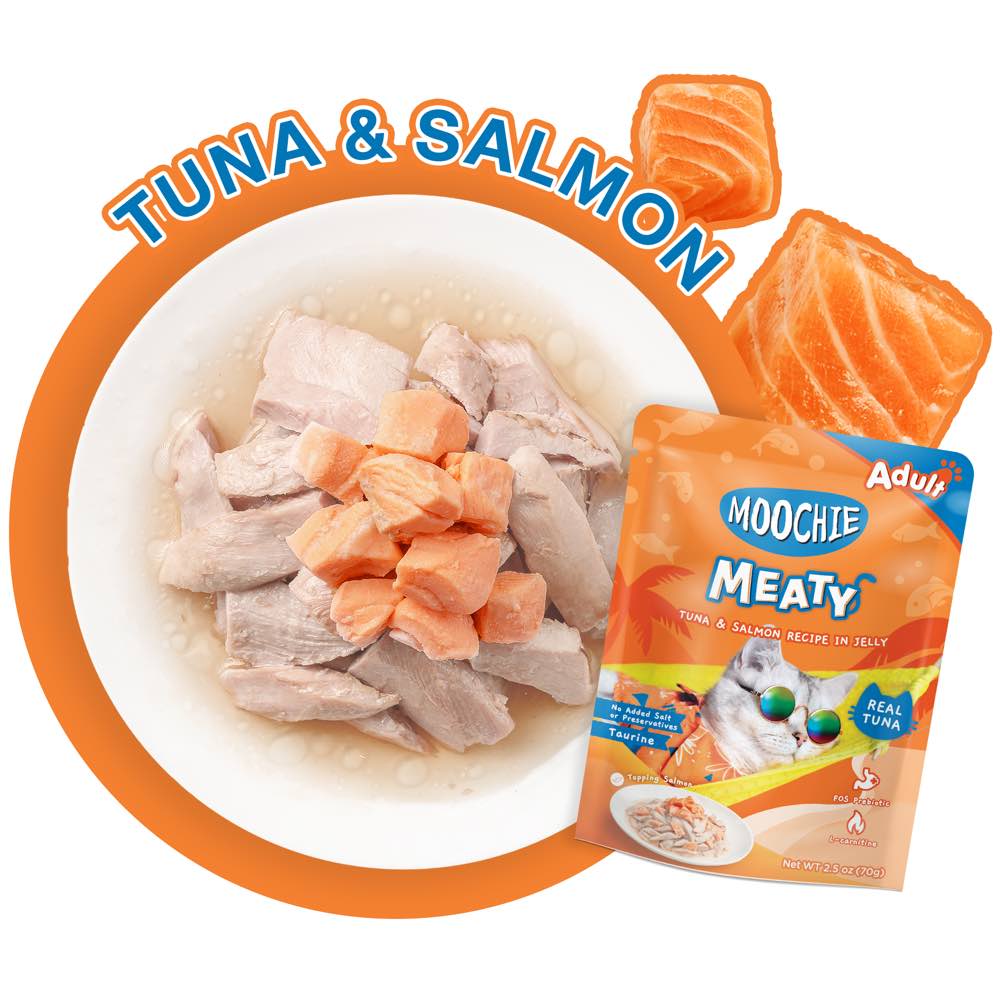 Moochie Meaty Tuna & Salmon Recipe In Jelly Adult Pouch Cat Food | Kohepets