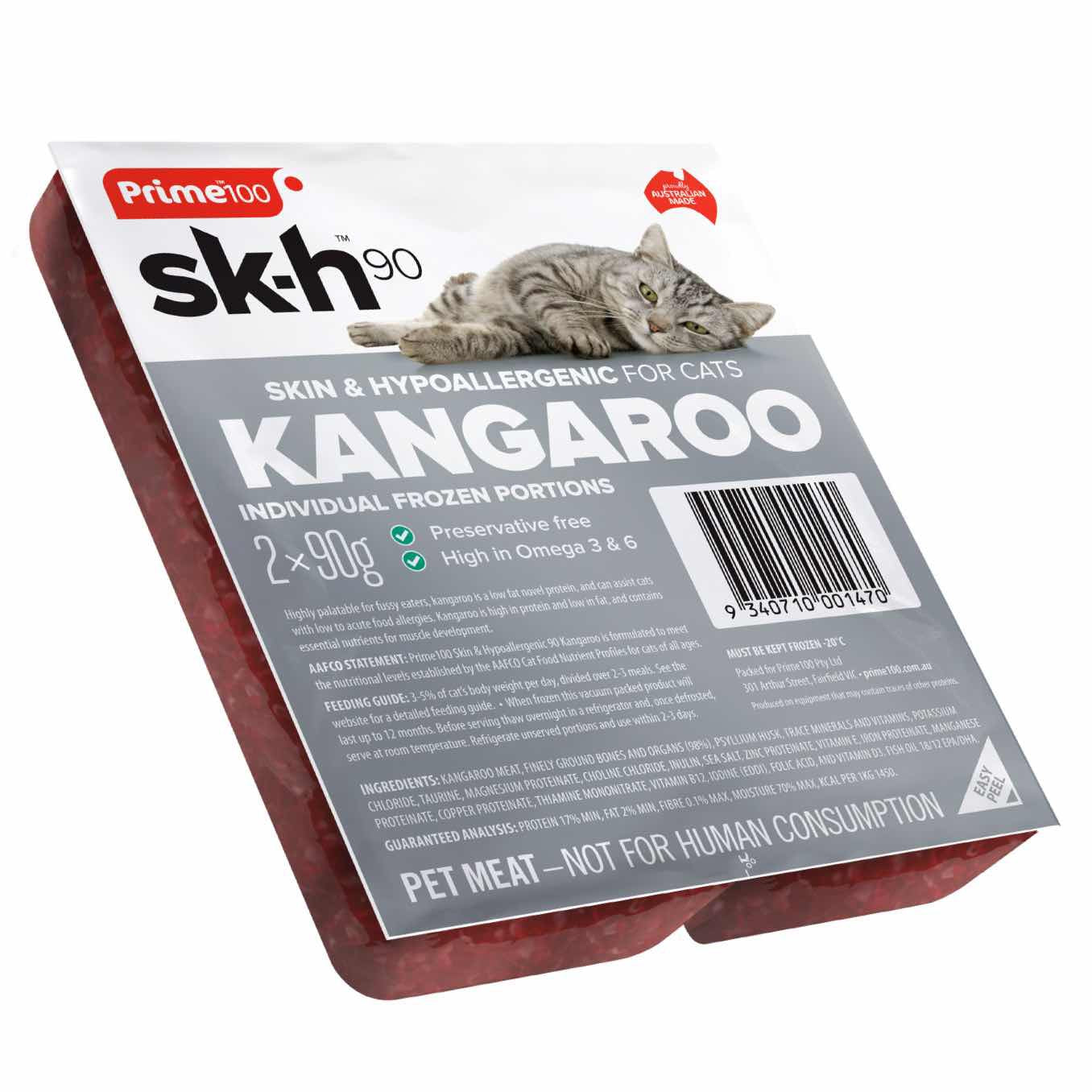 Prime100 Sk-H90 Kangaroo Frozen Raw Cat Food 180g | Kohepets