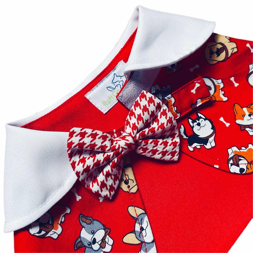 RuffCo Handcrafted Cape For Cats & Dogs (Red Puppies) | Kohepets