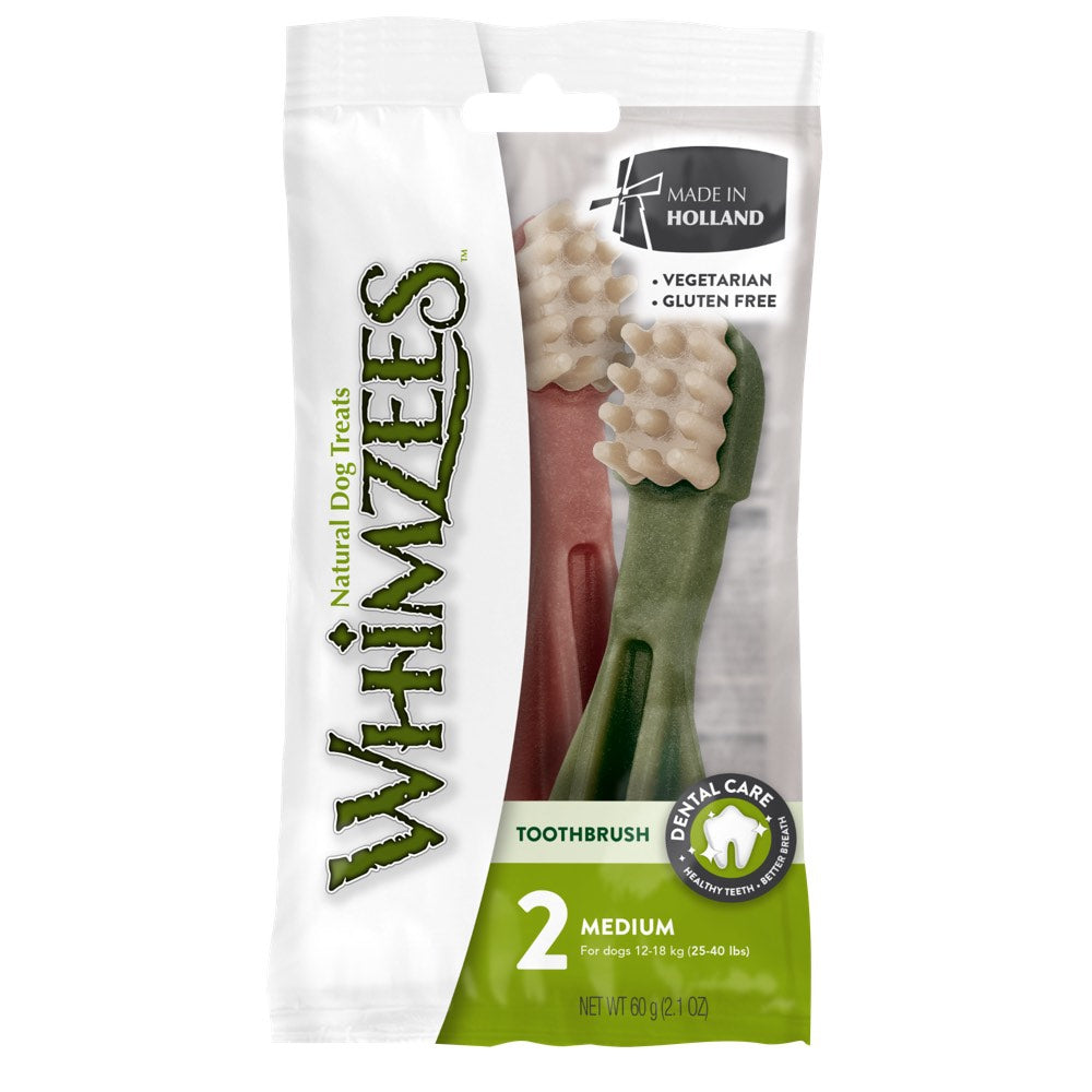 Whimzees Toothbrush Medium Natural Dental Dog Treats Trial Pack 2ct ...